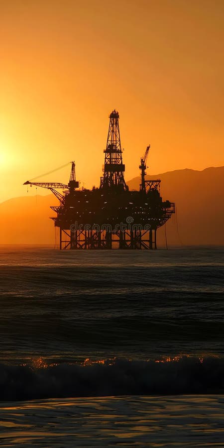 Offshore Oil Rig during Sunset Stock Illustration - Illustration of ...