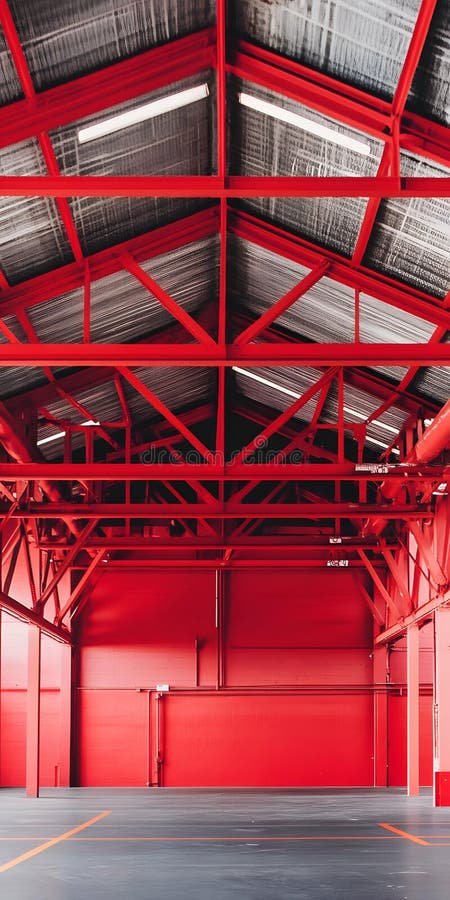 Industrial Open Space with Red Beams Stock Illustration - Illustration ...
