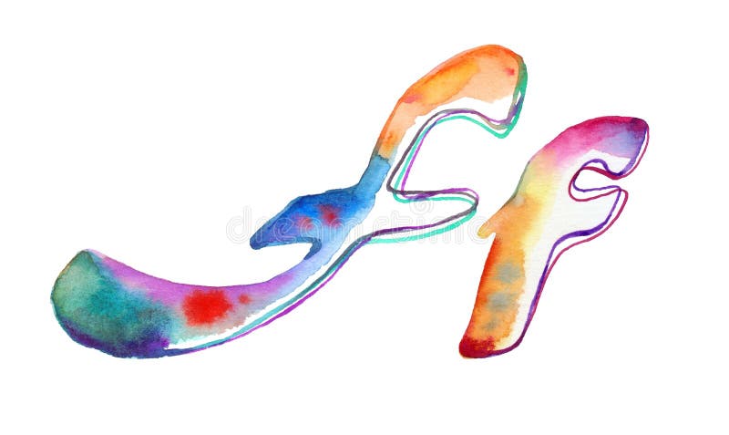 The Image Features Large and Small Watercolor Letters "F" on a White ...