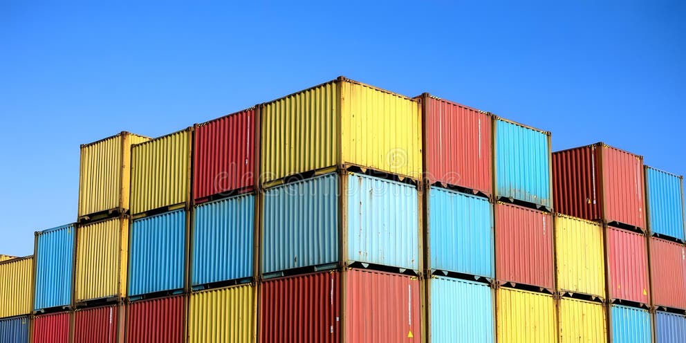 Colorful Stacked Shipping Containers in Pyramid Formation Stock ...