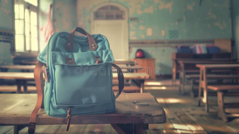 Backpack on Desk in Vintage Classroom, Generative AI Stock Photo ...
