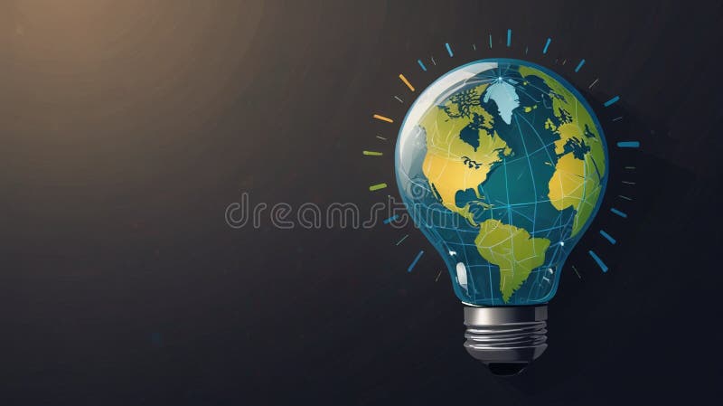Innovative Light Bulb Concept with World Map Design Stock Illustration ...