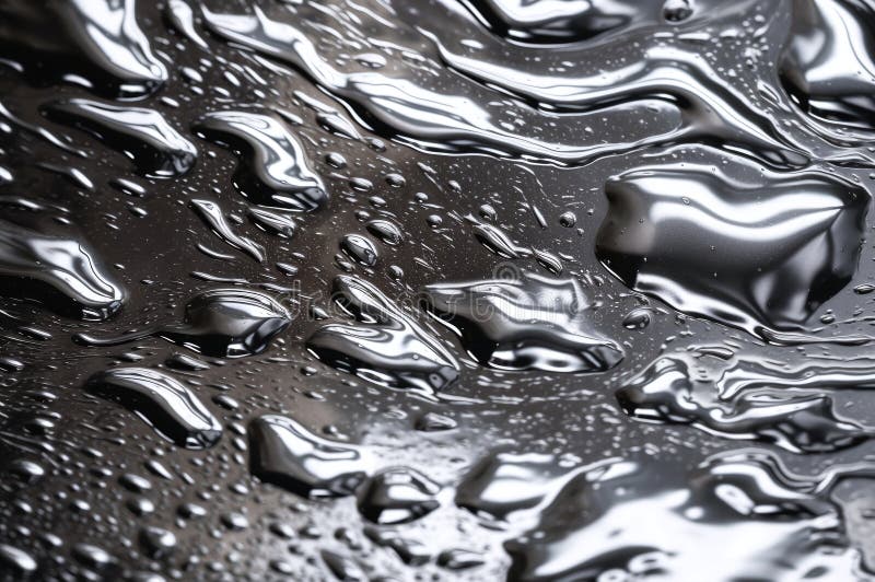 Liquid Silver Glittering Droplets on Metallic Surface Stock ...