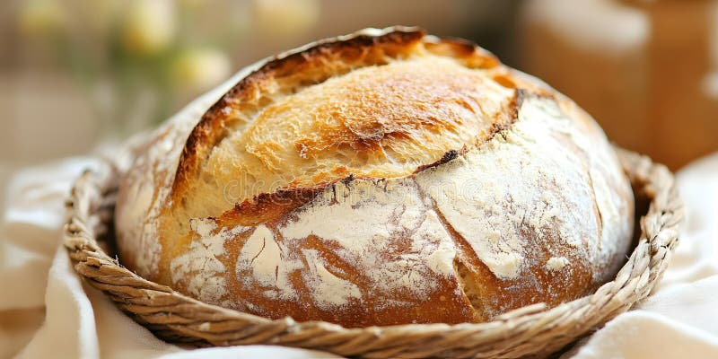 Freshly Baked Loaf of Bread in Woven Basket Stock Illustration ...