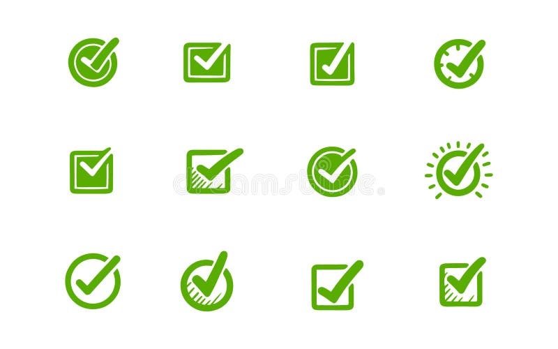 Set of Green Check Mark Icon Vector Illustration on Isolated Background ...