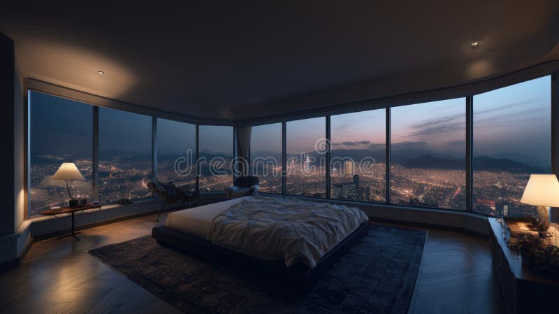 Honeymoon Suite with Panoramic City View during Sunset Stock ...