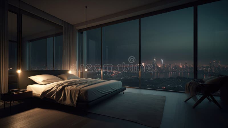 Honeymoon Suite with Panoramic City View during Sunset Stock ...