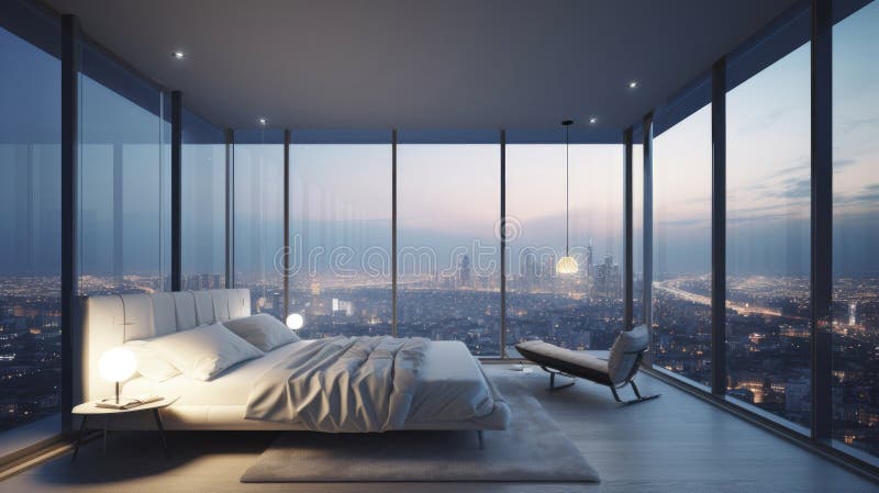 Honeymoon Suite with Panoramic City View during Sunset Stock ...