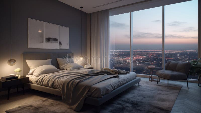 Honeymoon Suite with Panoramic City View during Sunset Stock ...