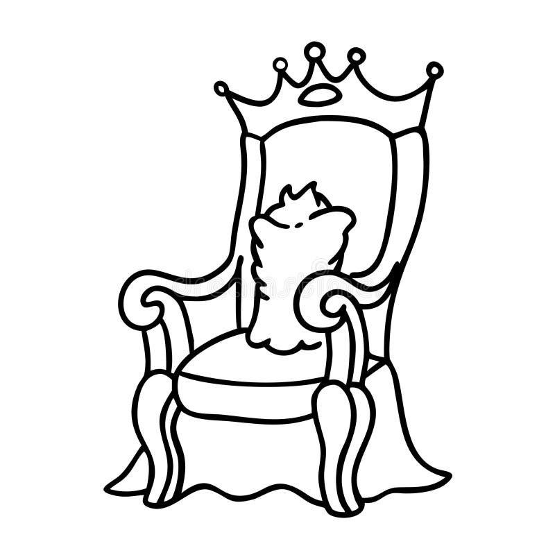 Royal Throne with Crown and Pillow Line Art Vector Illustration Stock ...