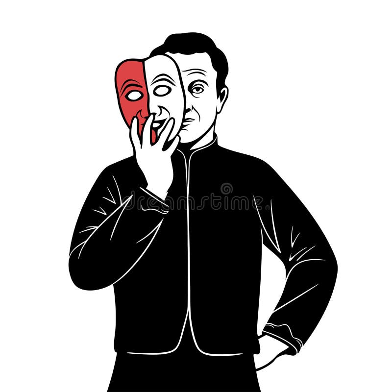 Man Holding Dual Mask Symbolic Identity Concept Vector Illustration ...