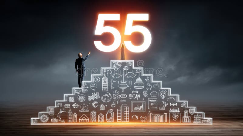 Strategically Building Your Future: a Man on a Pyramid of Life Icons ...