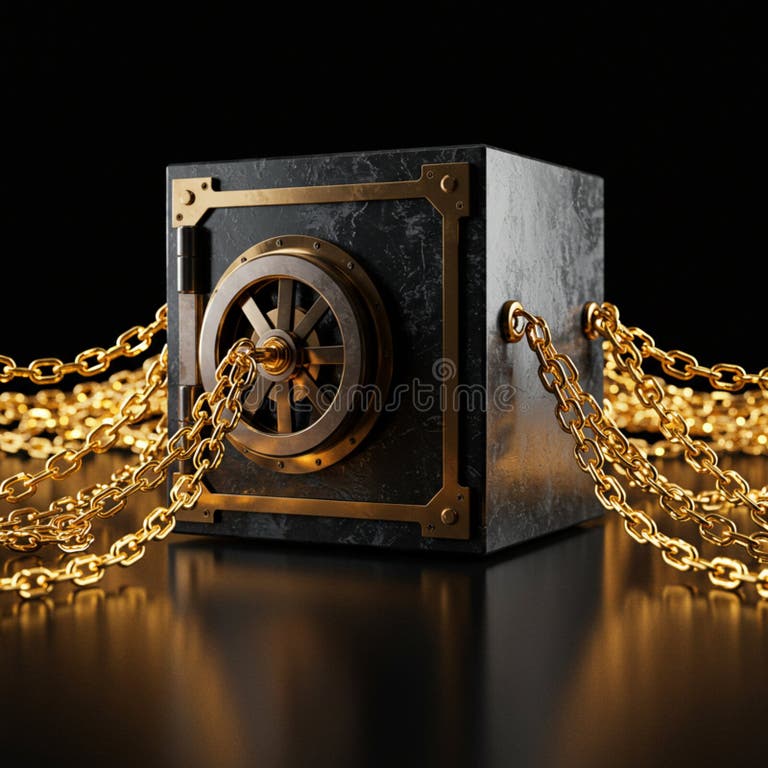 AI Generated Marble Safe Secured by Gold Chains Stock Illustration - Illustration of marble ...