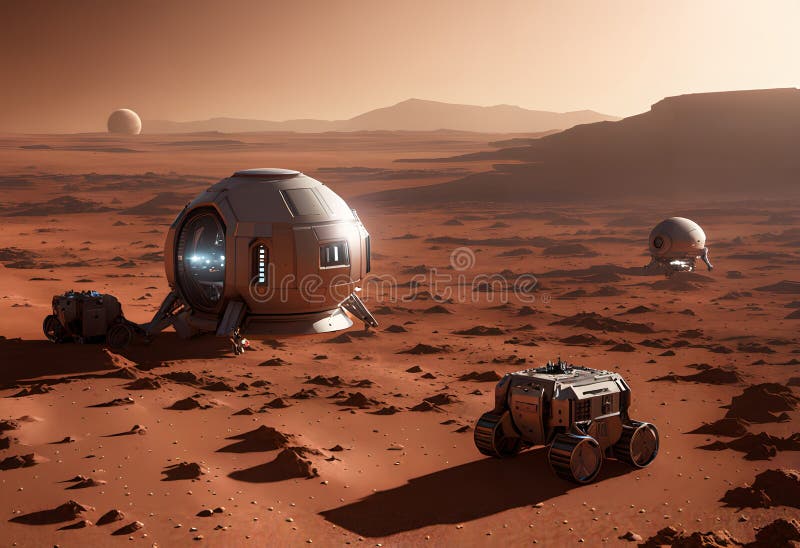 A Martian Colony with Three Habitats or Spacecrafts on the Ground ...