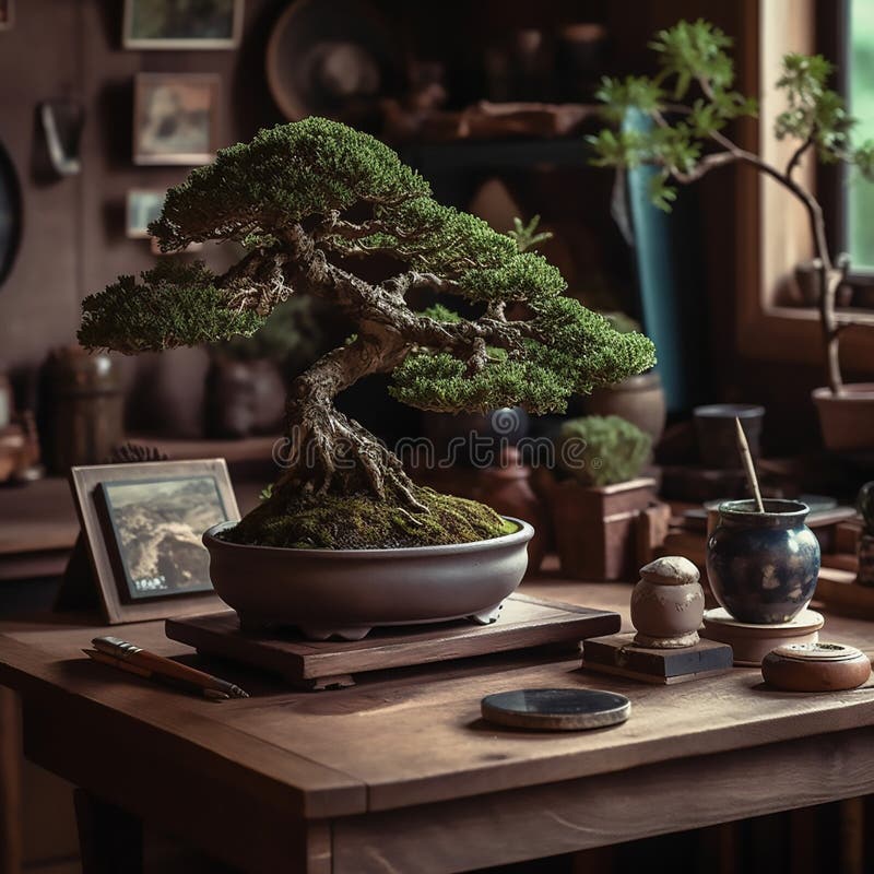 Pruned Bonsai Tree in a Traditional Japanese Ceramic Pot Stock ...