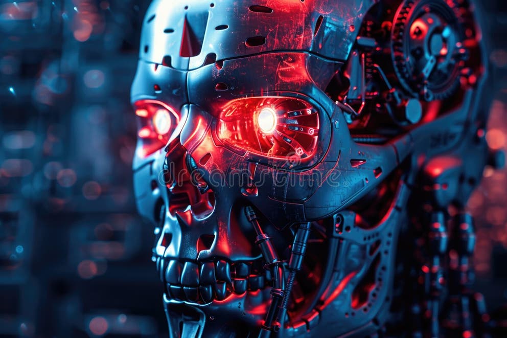 Robotic Skull with Glowing Eyes Stock Image - Image of lights ...