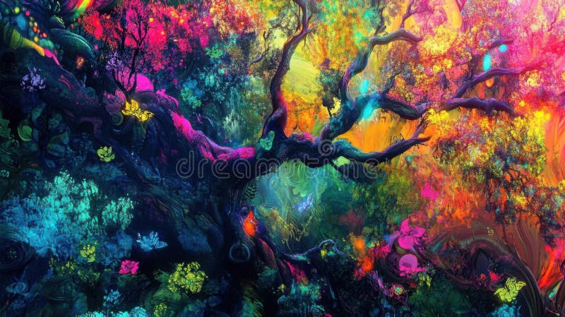 Vibrant Psychedelic Tree of Life. Abstract and Colorful Concept Stock ...