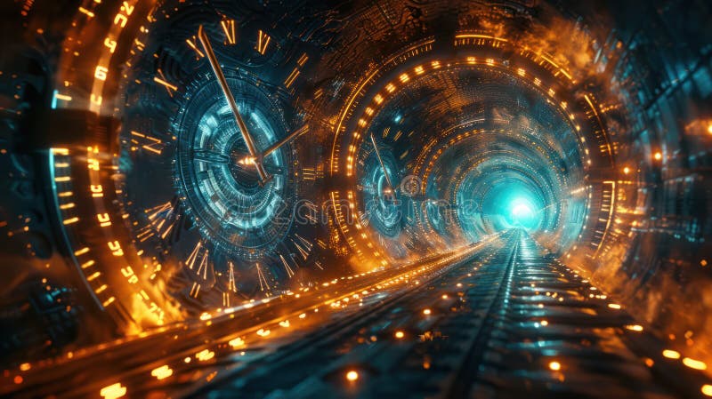Hyperspace Tunnel of Clocks: Surreal Time Travel Experience Stock ...