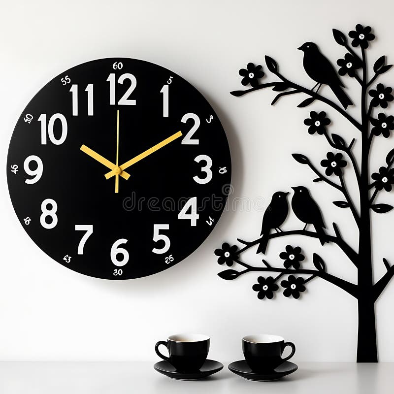 The Image Features a Meticulously Crafted Wall Clock, Set Against a ...