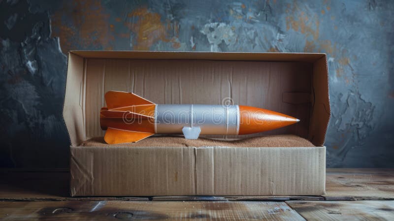 Miniature Rocket in a Box on White Background Stock Illustration ...