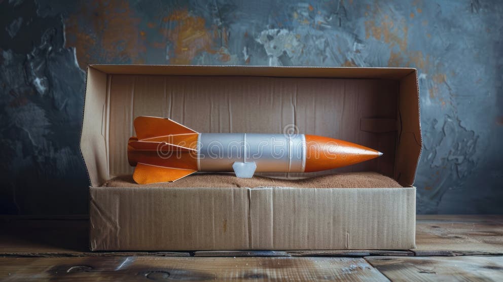 Miniature Rocket in a Box on White Background Stock Illustration ...