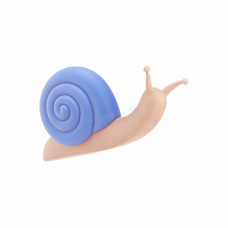 3D Render of Minimalist Blue Snail with Spiral Shell on Transparent ...
