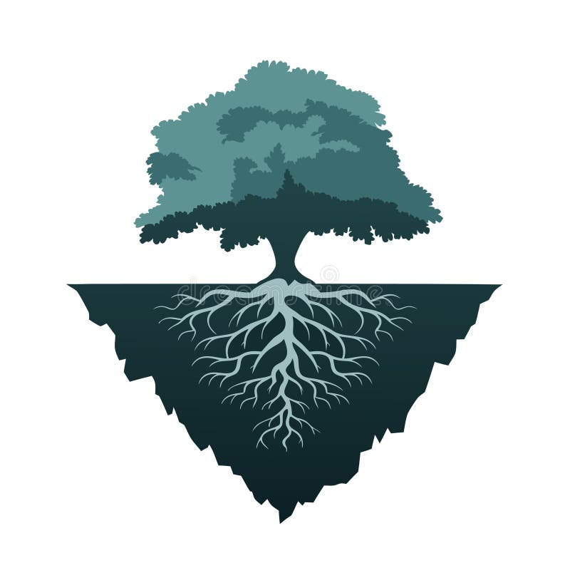 Floating Tree with Roots Vector Symbolizing Growth and Stability Stock ...