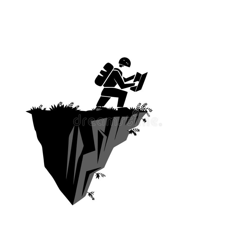 Adventurer Exploring Cliff Edge with Map Silhouette Vector for Outdoor ...