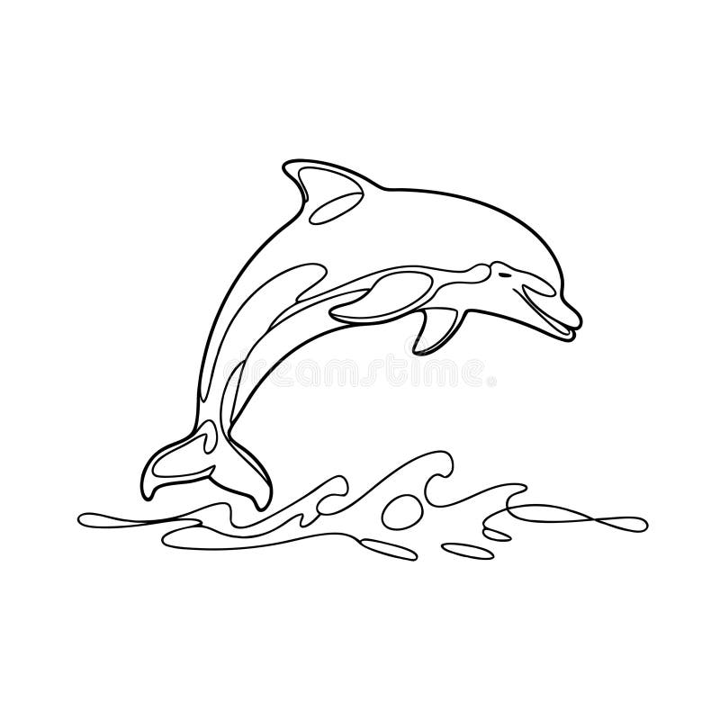 Jumping Dolphin Line Art Vector Illustration for Sea Life Designs Stock ...