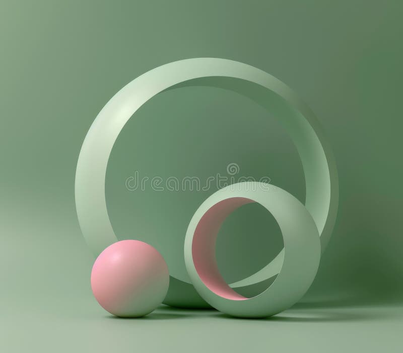 Modern Pastel Abstract Geometric Composition with Sphere and Circular ...