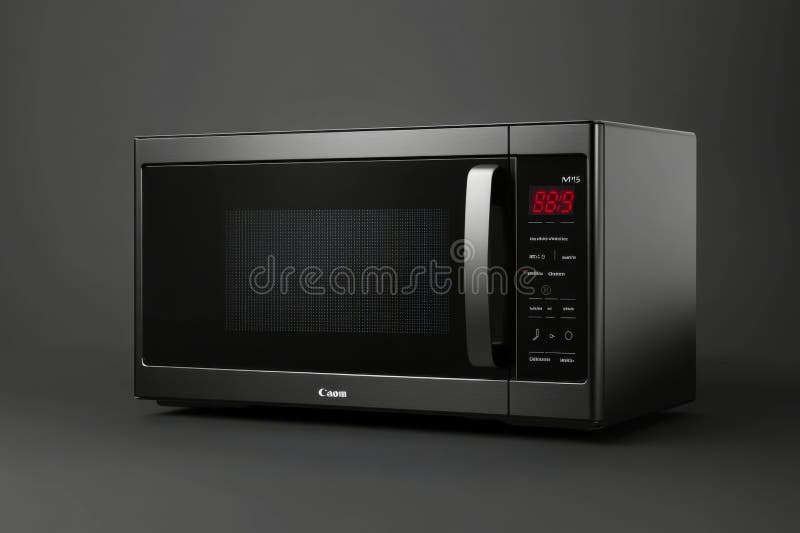 A Sleek Black Microwave Oven Stands Against a Dark Backdrop. Its Modern ...