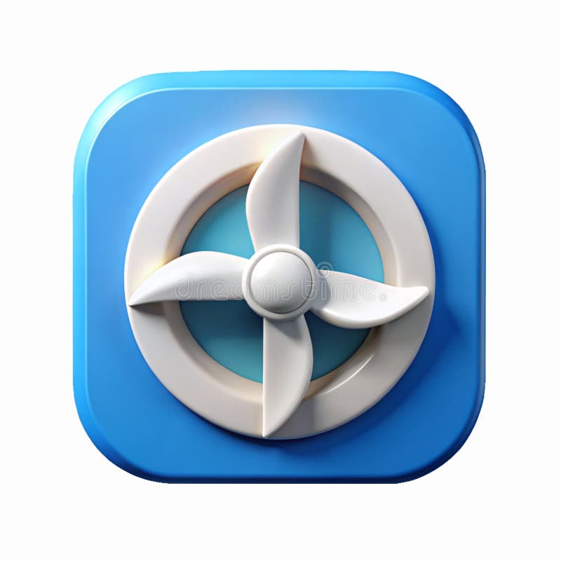 3D White Fan Icon on Blue Rounded Square Background for Mobile Apps and ...