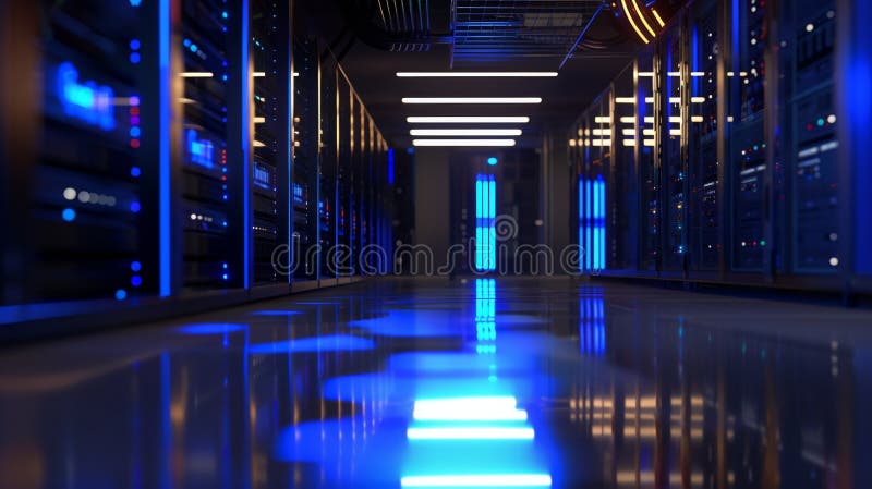 Modern Data Center with Blue LED Lighting - Generative AI Stock Image ...