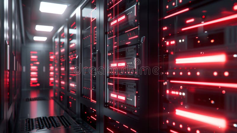 Modern Data Center with Red LED Lights - Generative AI Stock Image ...