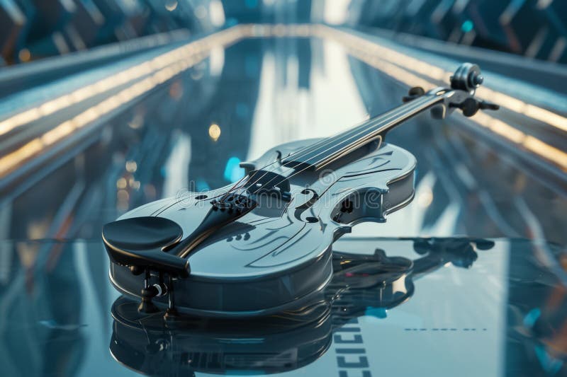 Sleek Electric Violin in Futuristic Setting Stock Illustration ...