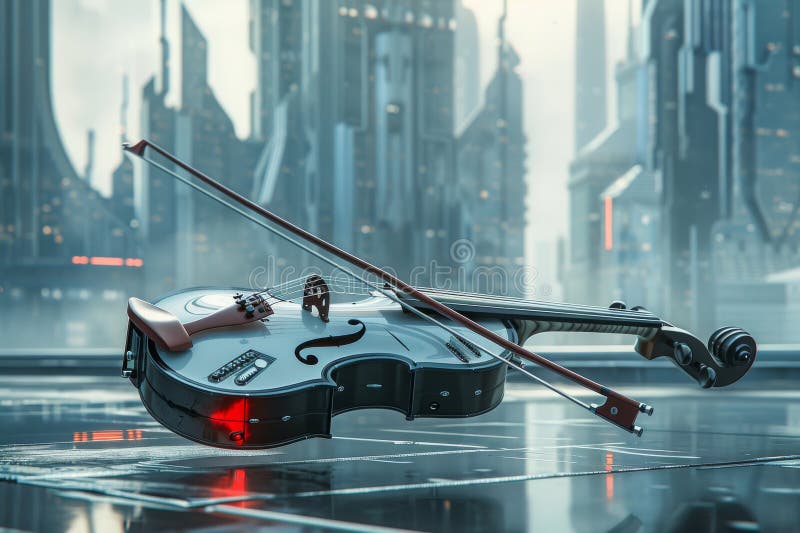 Sleek Electric Violin in Futuristic Setting Stock Illustration ...