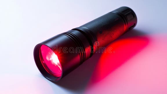 A Sleek Black Flashlight Emitting a Soft Red Glow. Perfect for Camping Trips or Emergency ...