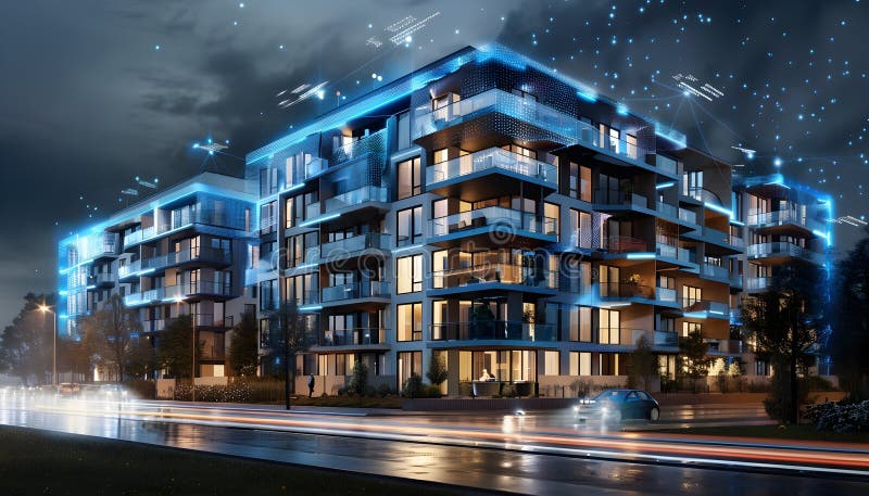 Modern Multifamily Building with Data Point Graphic Generative AI Stock ...