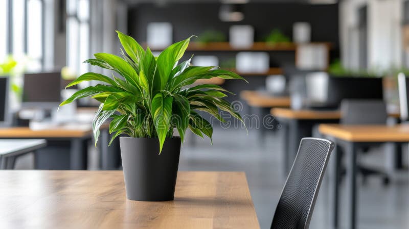 The Image Features a Modern Office Plant on a Desk, with a Bright and ...