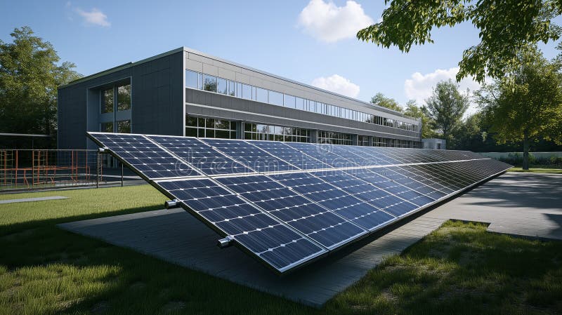 Sleek Solar Panels Powering a Modern School on a Bright Day Surrounded ...