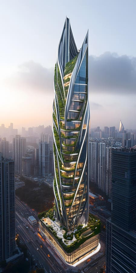 Modern Skyscraper with Unique Curved Design Stock Illustration ...