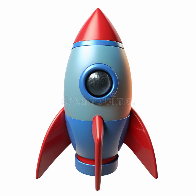 Red Blue Modern Toy Rocket Ship with Smooth Design Front View ...