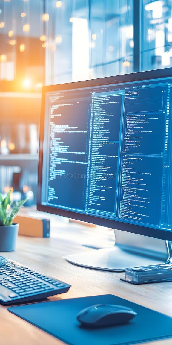 Modern Workspace for Coding Stock Illustration - Illustration of workspace, bright: 338850172