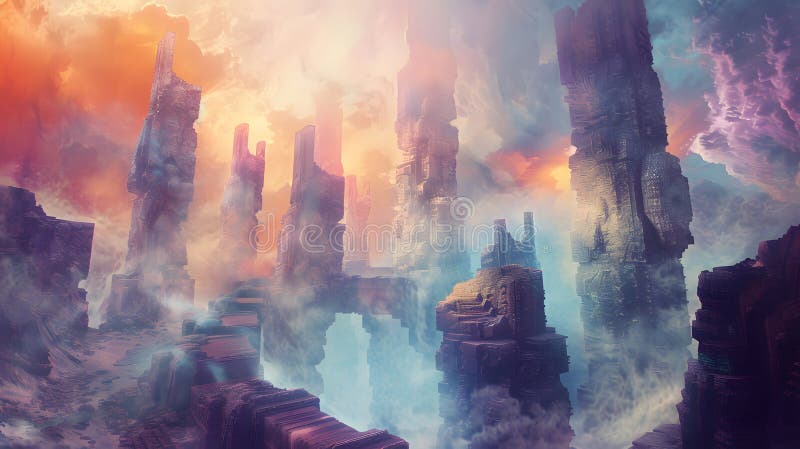 Monolithic Structures Rising from Abstract Background in Modern Style ...