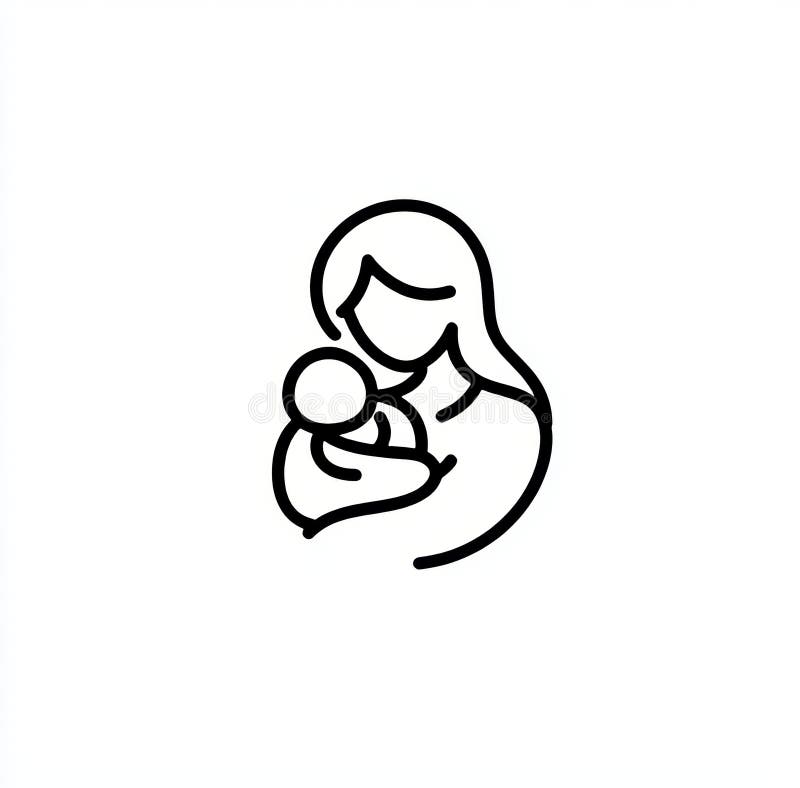 The Image Features a Mother Cradling Her Baby, Rendered in a Basic yet ...