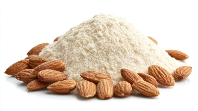 Almond Powder and Almonds on White Background in Minimalist Style Stock ...