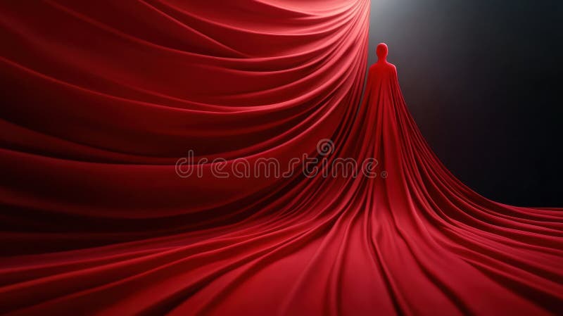 A Figure Draped in Flowing Red Fabric Stands Against a Dramatic ...