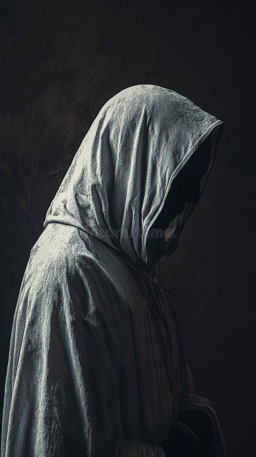 Hooded Figure in Soft Lighting with Dark Shadowed Face Profile Stock ...