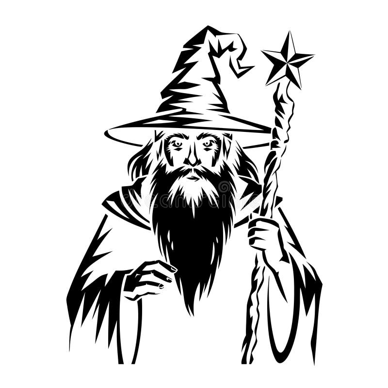 Mysterious Wizard with Staff Vector Illustration for Fantasy and Magic ...