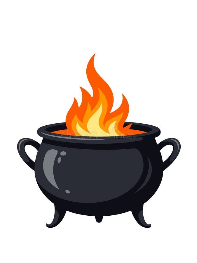Black Cauldron with Bright Flame Magic Potion Cooking Stock Vector ...